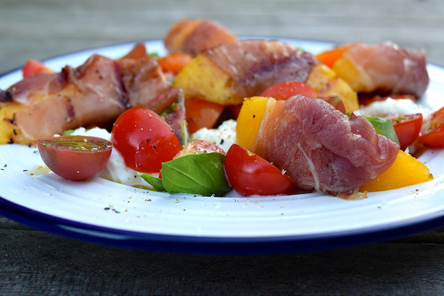 Recipe: Prosciutto Wrapped Griddled Nectarine Caprese Starter | Rachel ...