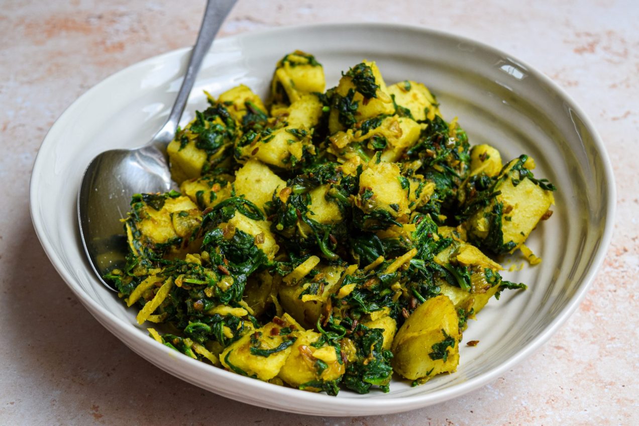Fresh Spinach Saag Aloo (Spinach Potato Curry) | Rachel Phipps