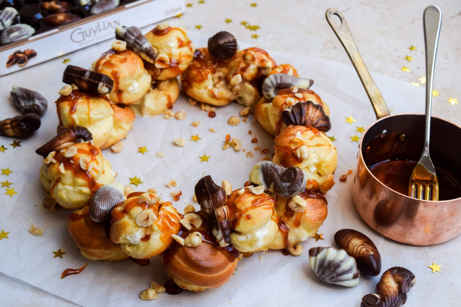 Christmas Kitchen: Toasted Hazelnut & Caramel Choux Wreath | Rachel Phipps