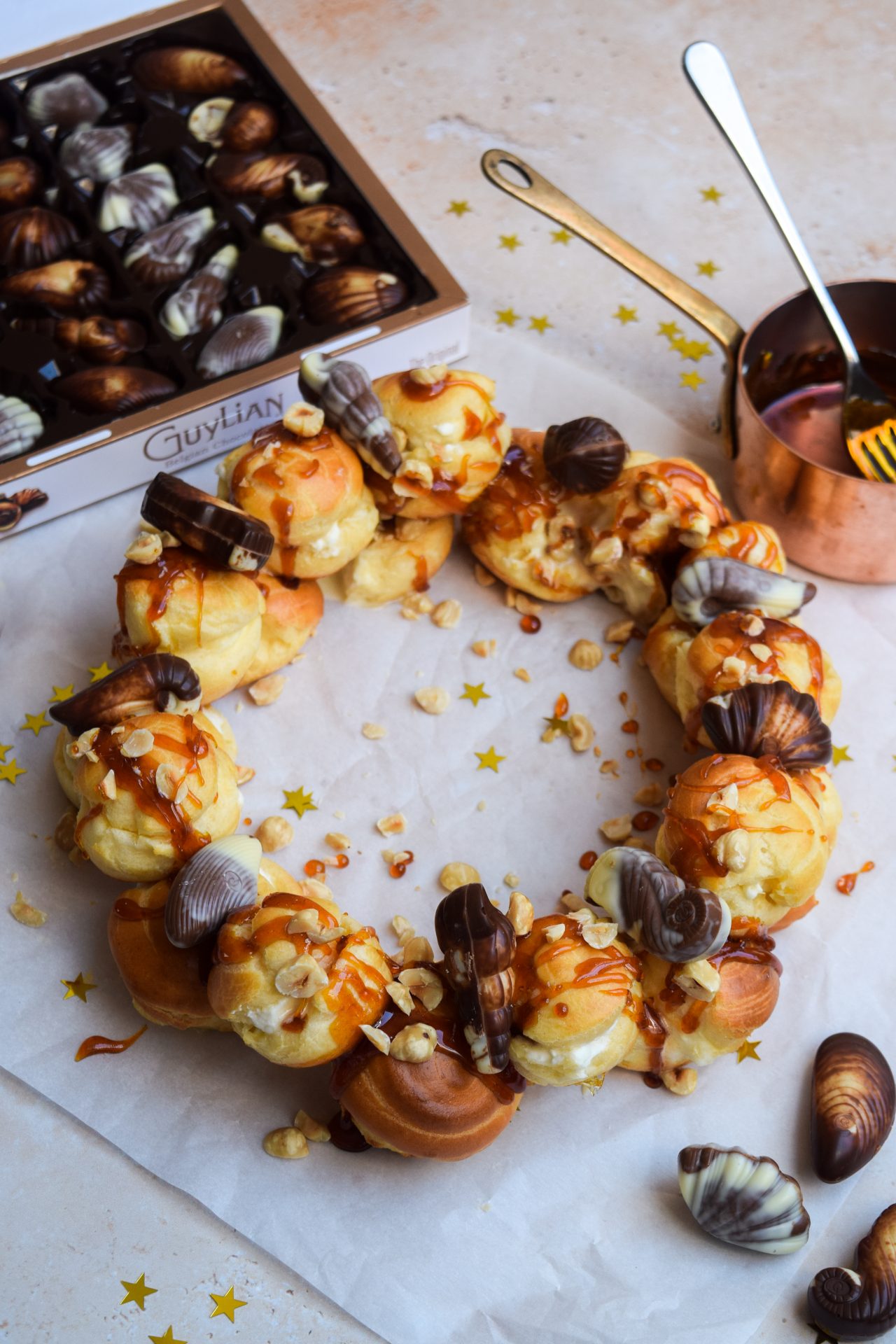 Christmas Kitchen: Toasted Hazelnut & Caramel Choux Wreath | Rachel Phipps