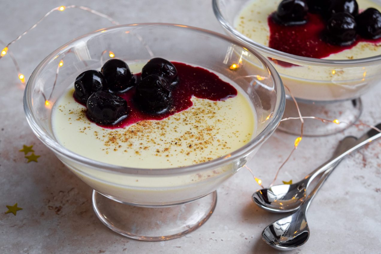 Christmas Kitchen: Eggnog Panna Cotta with Boozy Cherries | Rachel Phipps